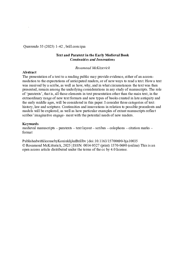 (PDF) Text and Paratext in the Early Medieval Book Continuities and ...