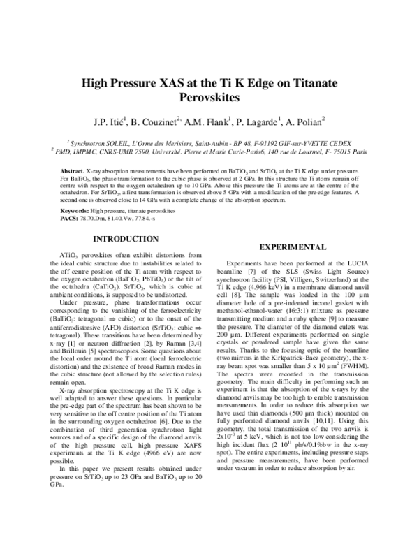 (PDF) High Pressure XAS at the Ti K Edge on Titanate Perovskites