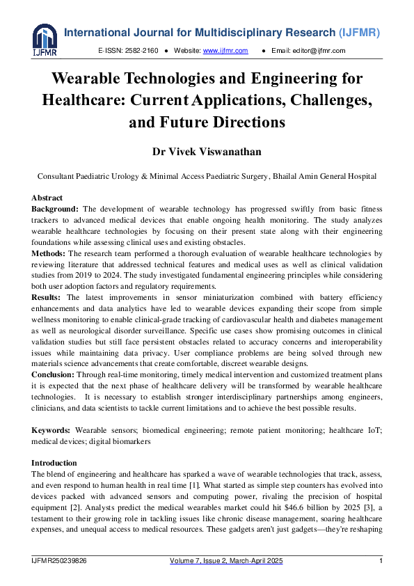 (PDF) Wearable Technologies and Engineering for Healthcare: Current Applications, Challenges and ...