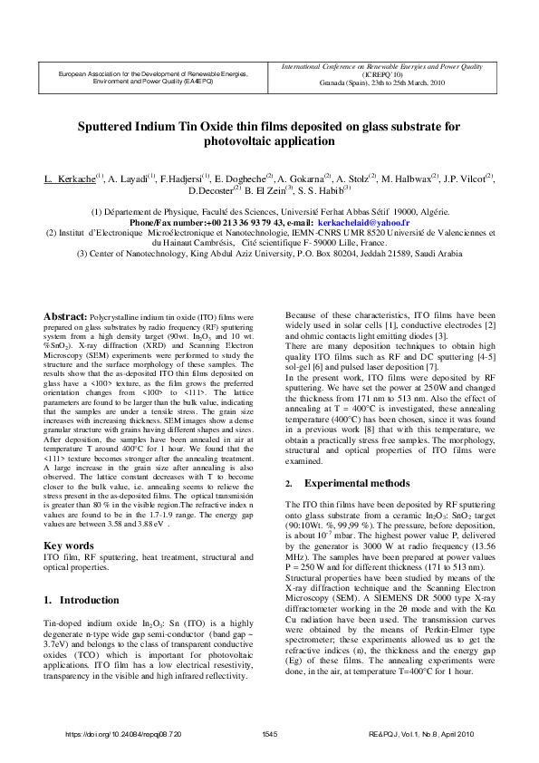 (PDF) Sputtered Indium Tim Oxide Thin Films Deposited on Glass ...