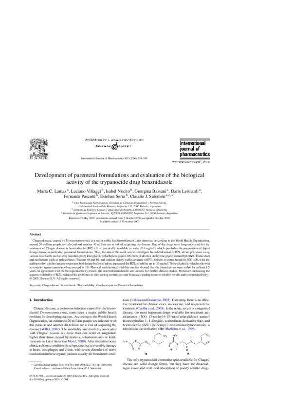 Development of parenteral formulations and evaluation of the biological ...