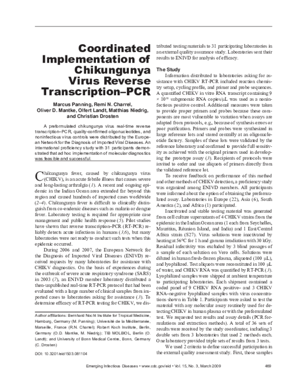 (PDF) Coordinated Implementation of Chikungunya Virus Reverse ...