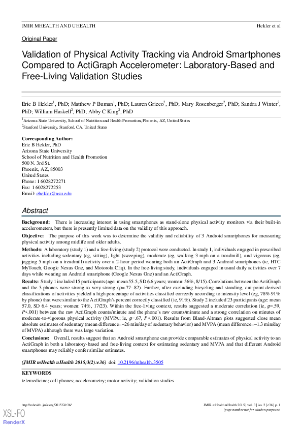 (PDF) Validation of Physical Activity Tracking via Android Smartphones ...