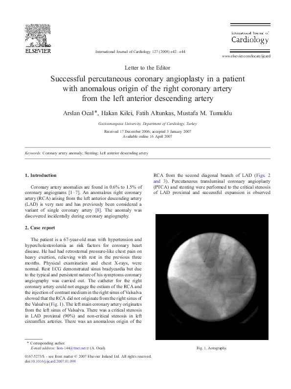 (PDF) Successful percutaneous coronary angioplasty in a patient with ...