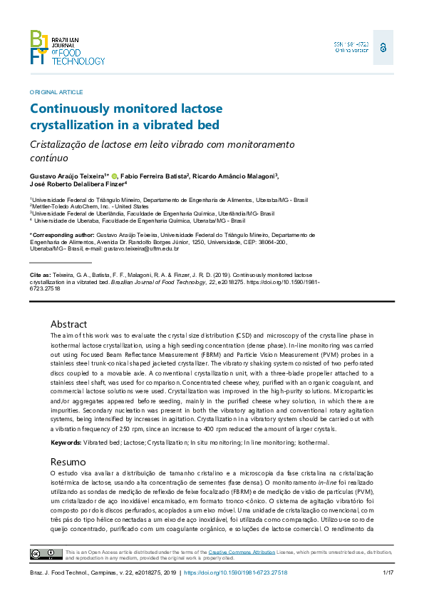 (PDF) Continuously monitored lactose crystallization in a vibrated bed