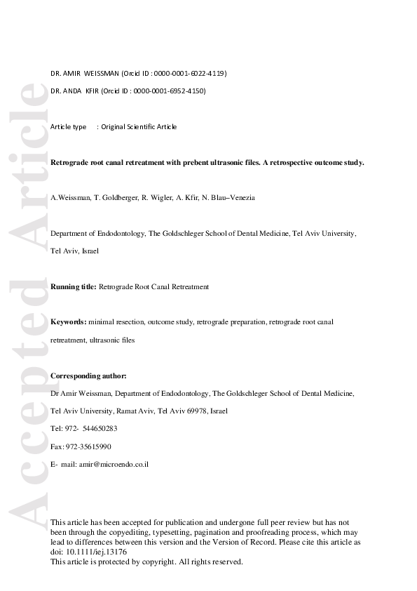 (PDF) Retrograde root canal retreatment with pre‐bent ultrasonic files ...