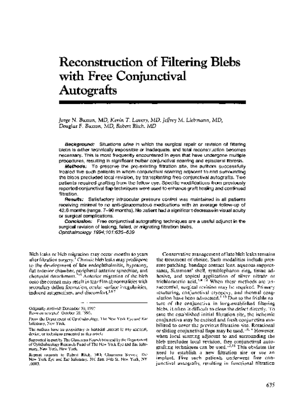 (PDF) Reconstruction of Filtering Blebs with Free Conjunctival Autografts