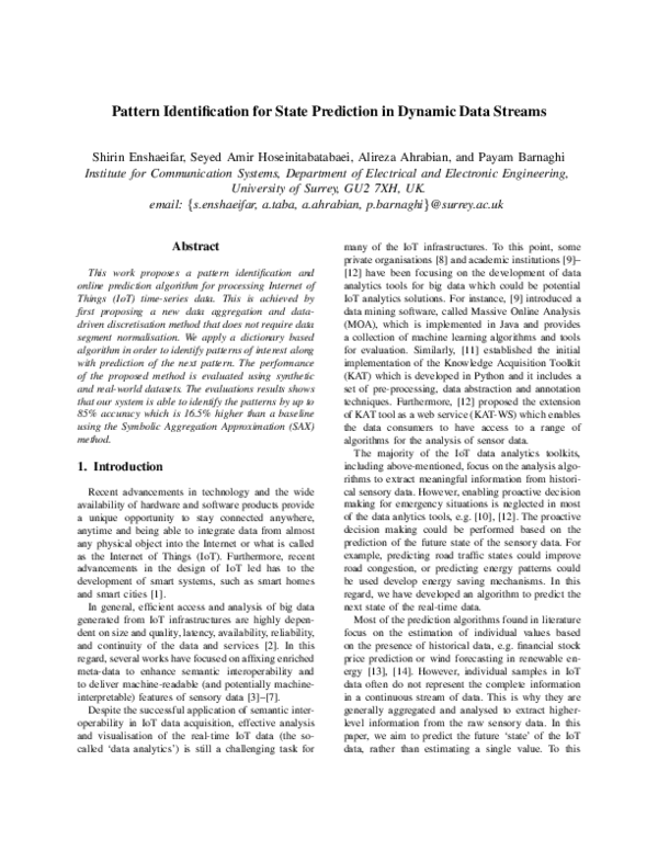 (PDF) Pattern Identification for State Prediction in Dynamic Data Streams