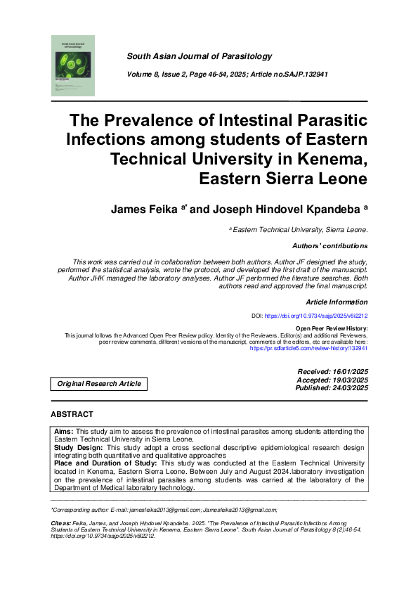 (PDF) The Prevalence of Intestinal Parasitic Infections among students ...
