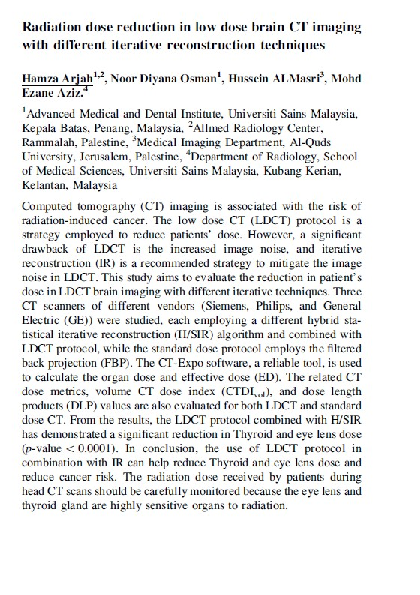 (PDF) Radiation dose reduction in low dose brain CT imaging with ...