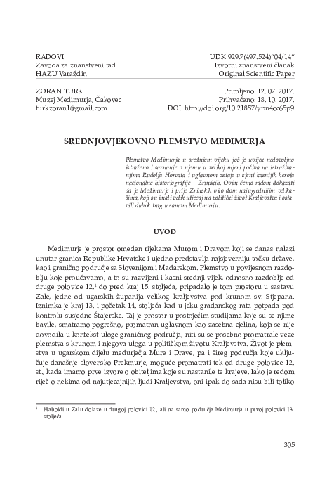 (PDF) SREDNJOVJEKOVNO PLEMSTVO MEĐIMURJA