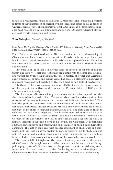 (PDF) Peter Paret, The Cognitive Challenge of War: Prussia 1806