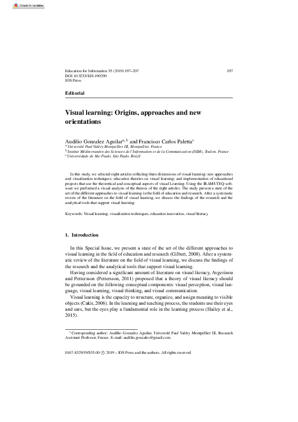 (PDF) Visual learning: Origins, approaches and new orientations