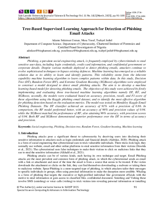 (PDF) Tree-Based Supervised Learning Approach for Detection of Phishing ...