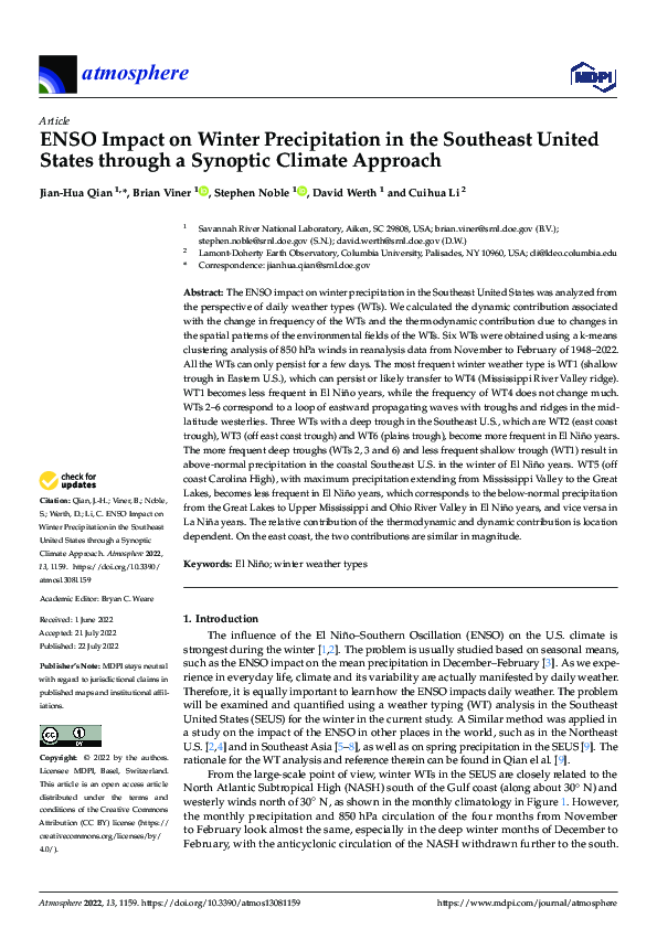 (PDF) ENSO Impact on Winter Precipitation in the Southeast United ...