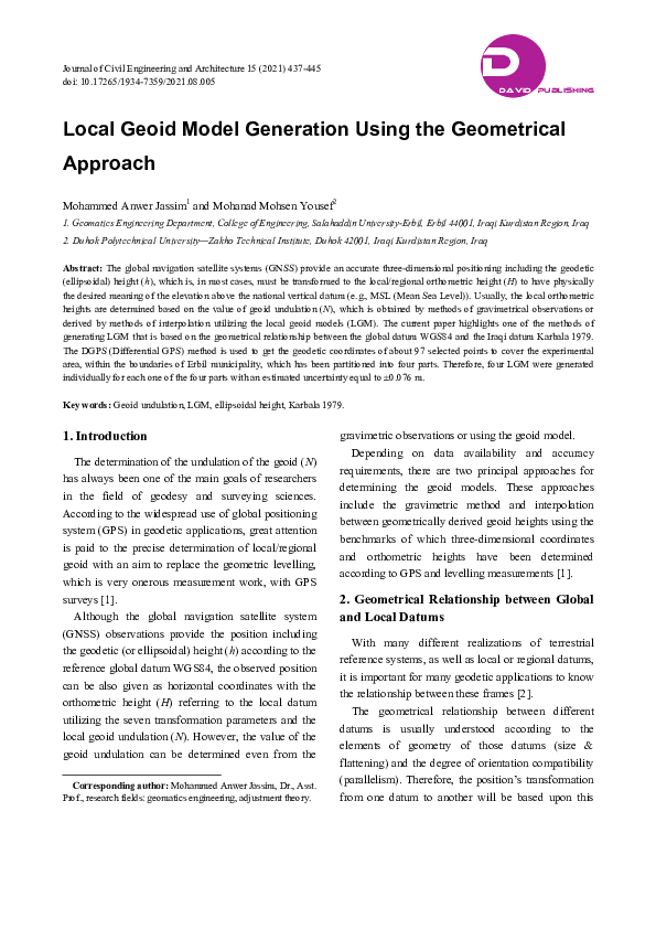 (PDF) Local Geoid Model Generation Using the Geometrical Approach