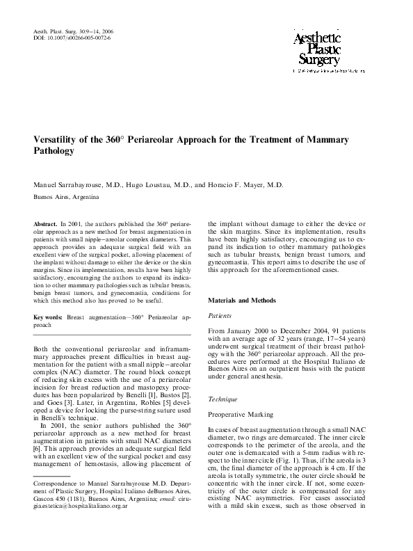 (PDF) Versatility of the 360° Periareolar Approach for the Treatment of ...