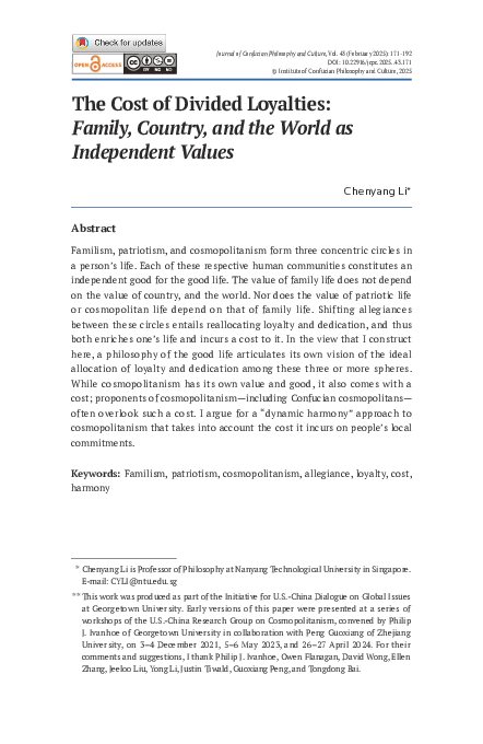 (PDF) The Cost of Divided Loyalties: Family, Country, and the World as ...