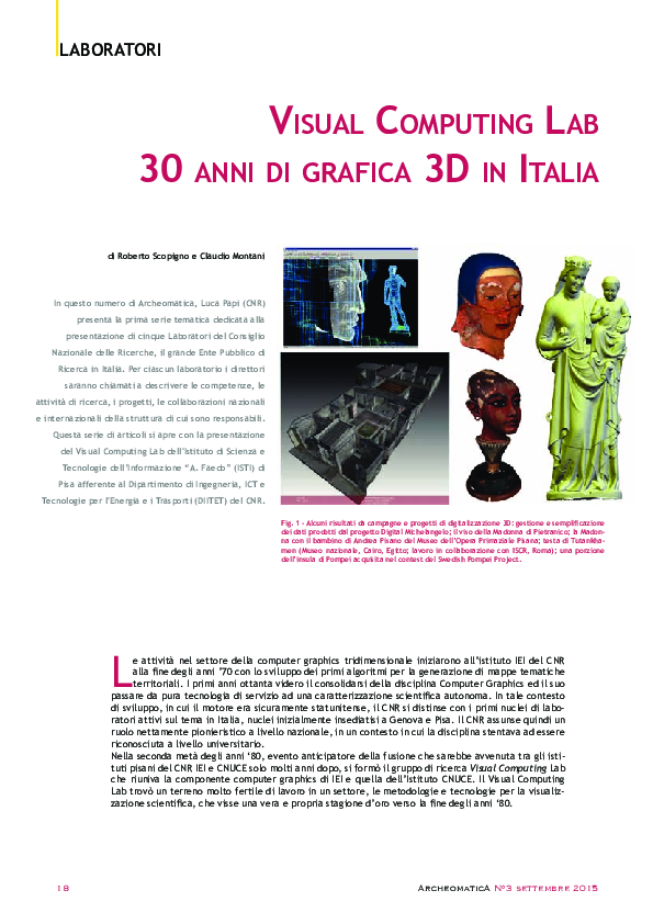 (PDF) Visual Computing Lab 30 anni di graf ica 3D in Italia