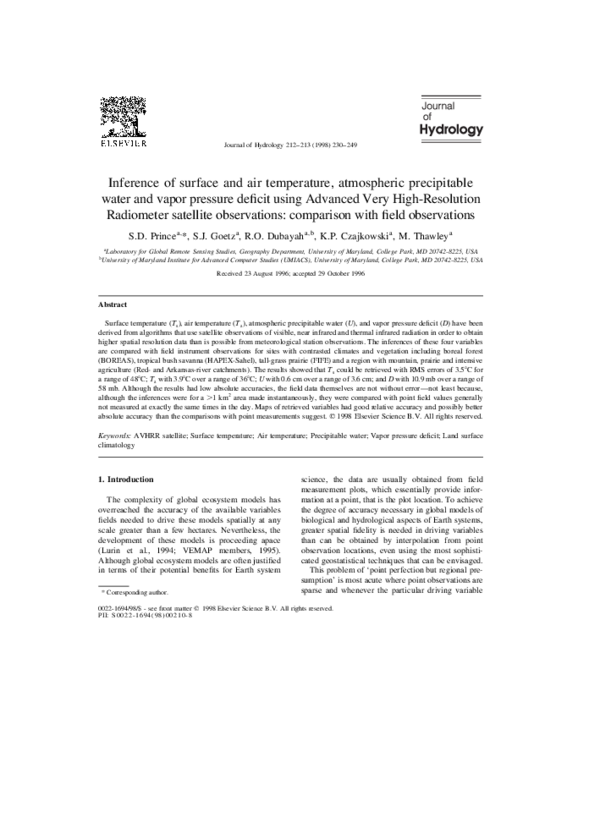 (PDF) Inference of surface and air temperature, atmospheric precipitable water and vapor ...