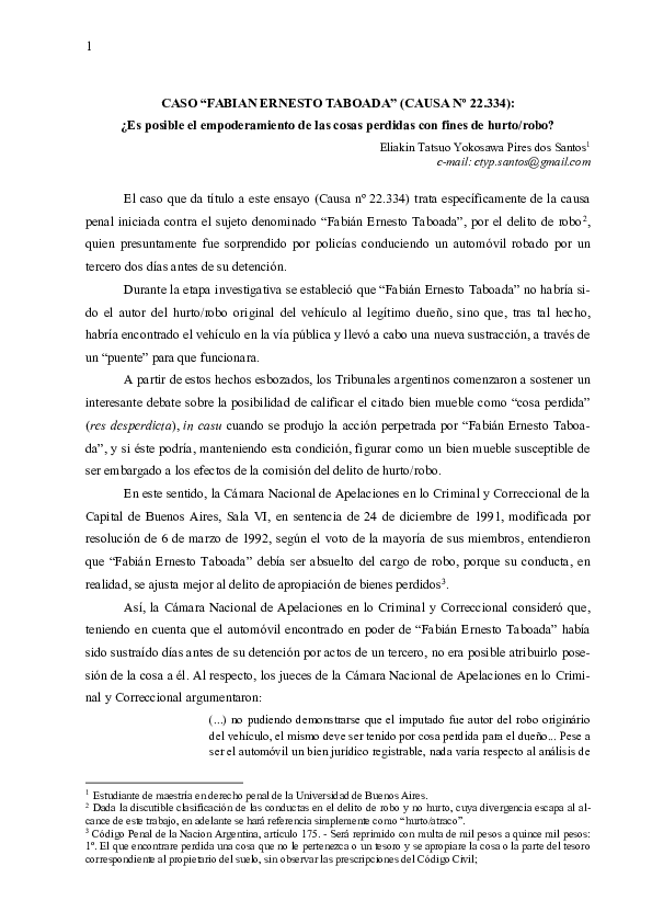 (PDF) CASO "FABIAN ERNESTO TABOADA" (CAUSA Nº 22.334): ¿Es posible el ...