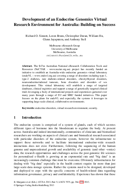 (PDF) Development of an Endocrine Genomics Virtual Research Environment for Australia: Building ...