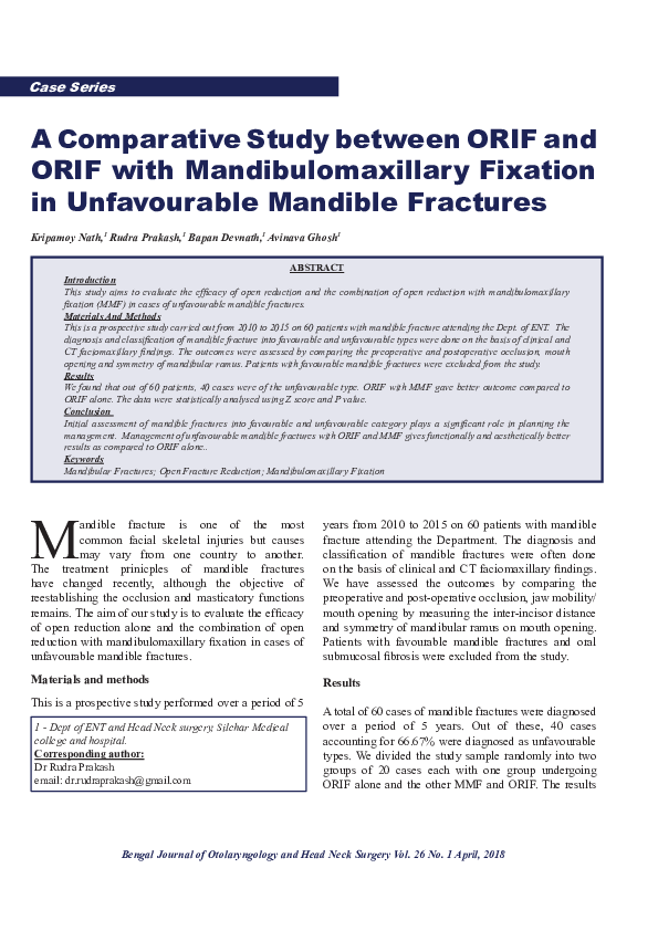 (PDF) A Comparative Study between ORIF and ORIF with Mandibulomaxillary ...