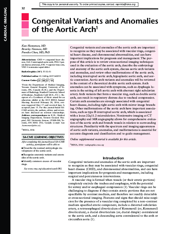(PDF) Congenital Variants and Anomalies of the Aortic Arch