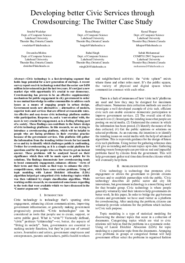 (PDF) Developing better Civic Services through Crowdsourcing: The Twitter Case Study