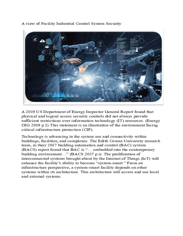 (PDF) A view of Facility Industrial Control System Security
