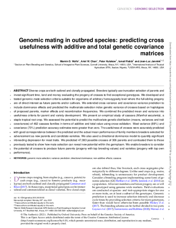 (PDF) Genomic mating in outbred species: predicting cross usefulness with additive and total ...