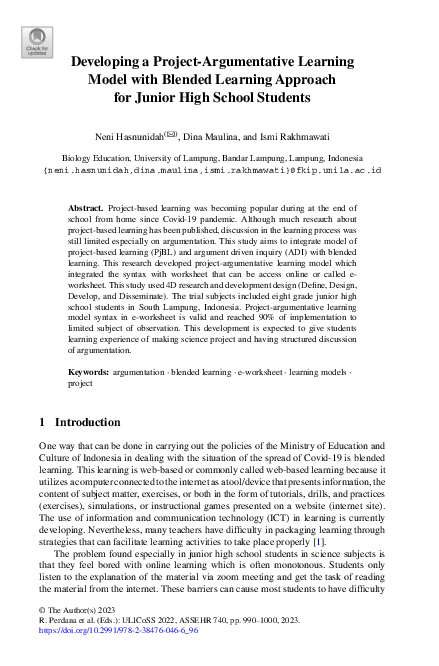 (PDF) Developing a Project-Argumentative Learning Model with Blended Learning Approach for ...