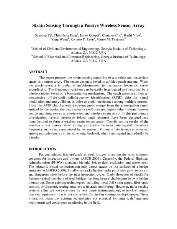 (PDF) Strain Sensing through a Passive Wireless Sensor Array