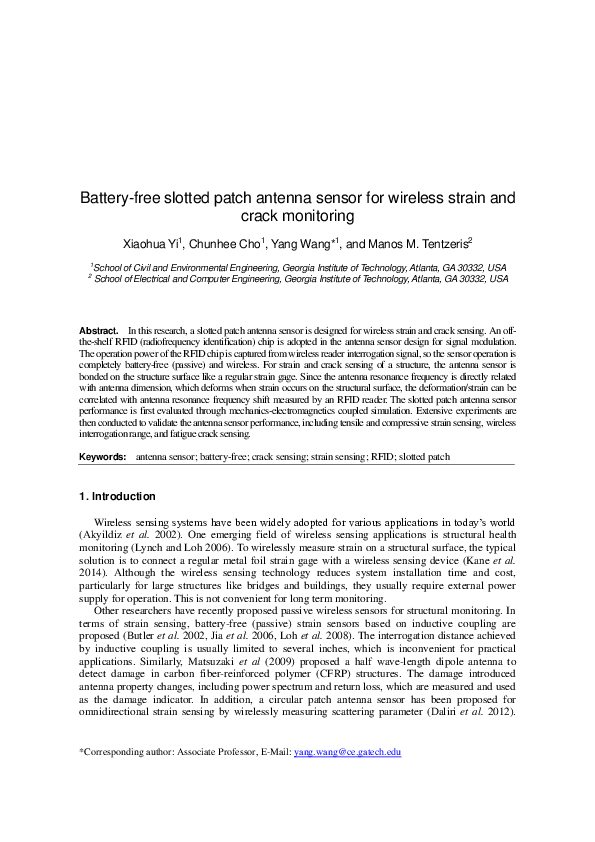 (PDF) Battery-free slotted patch antenna sensor for wireless strain and ...