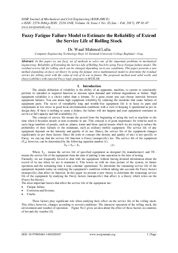 (PDF) Fuzzy Fatigue Failure Model to Estimate the Reliability of Extend ...