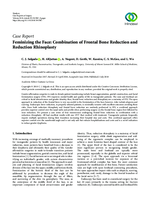 (PDF) Feminizing the Face: Combination of Frontal Bone Reduction and ...