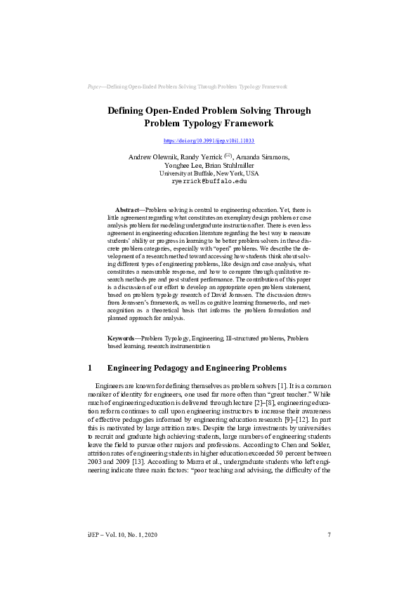 (PDF) Defining Open-Ended Problem Solving Through Problem Typology ...