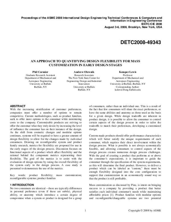 (PDF) An Approach to Quantifying Design Flexibility for Mass ...