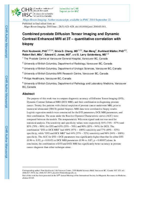 (PDF) Combined prostate diffusion tensor imaging and dynamic contrast enhanced MRI at 3T ...