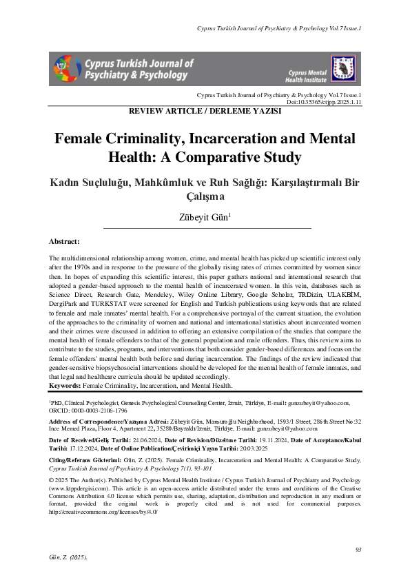 (PDF) Female Criminality, Incarceration and Mental Health: A ...