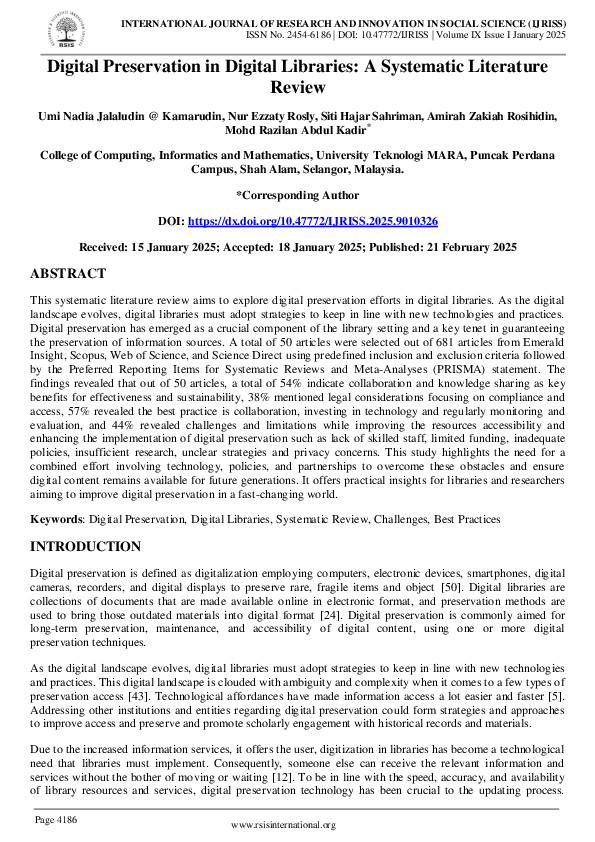 (PDF) Digital Preservation in Digital Libraries: A Systematic ...