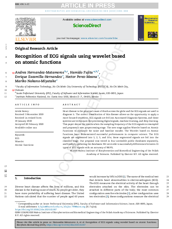 Pdf Recognition Of Ecg Signals Using Wavelet Based On Atomic Functions