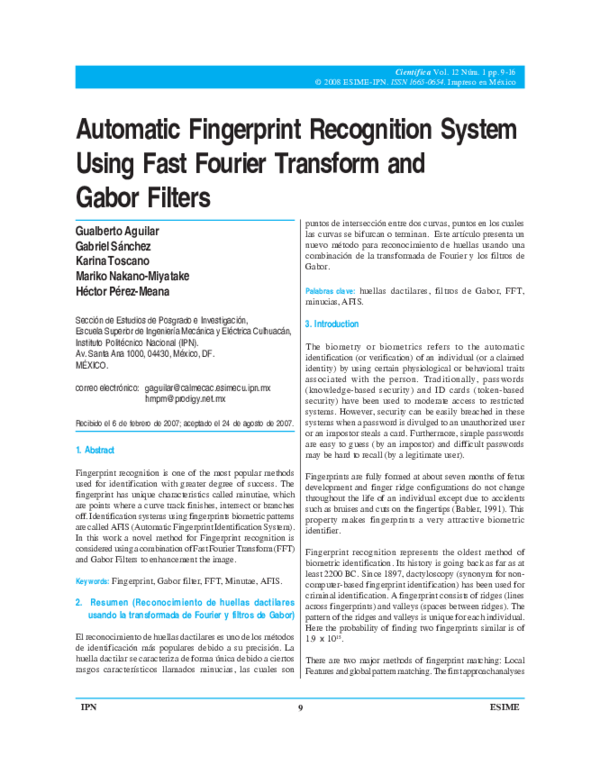 (PDF) Automatic Fingerprint Recognition System Using Fast Fourier ...