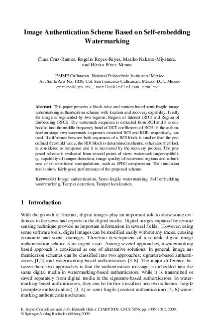 (PDF) Image Authentication Scheme Based on Self-embedding Watermarking