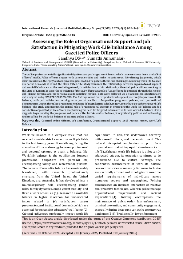 (PDF) Assessing the Role of Organizational Support and Job Satisfaction ...