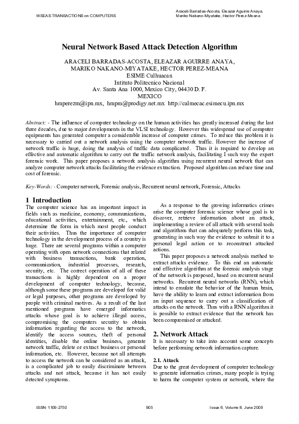 (PDF) Neural network based attack detection algorithm