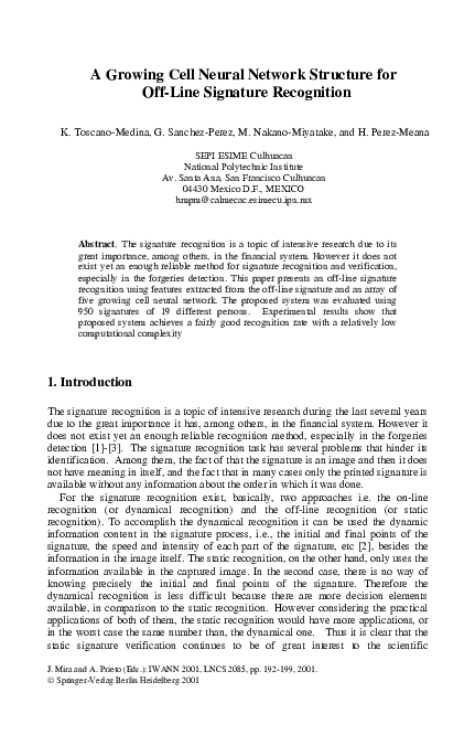 (PDF) A Growing Cell Neural Network Structure for Off-Line Signature Recognition