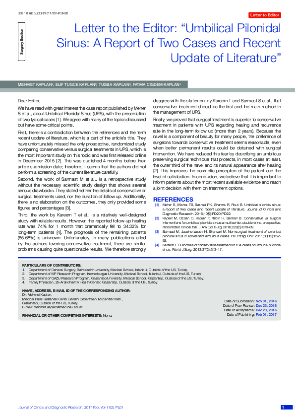 (PDF) Letter to the Editor: “Umbilical Pilonidal Sinus: A Report of Two ...