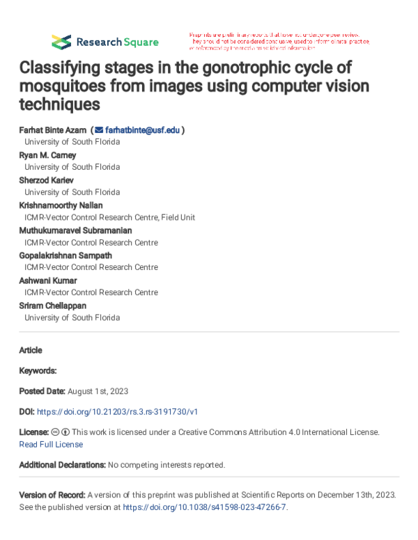 (PDF) Classifying stages in the gonotrophic cycle of mosquitoes from ...