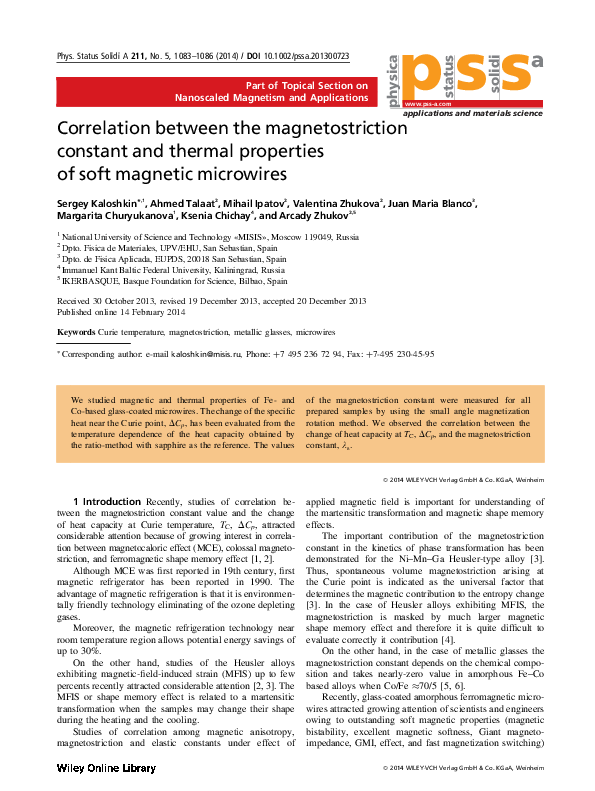Correlation between the magnetostriction constant and thermal ...